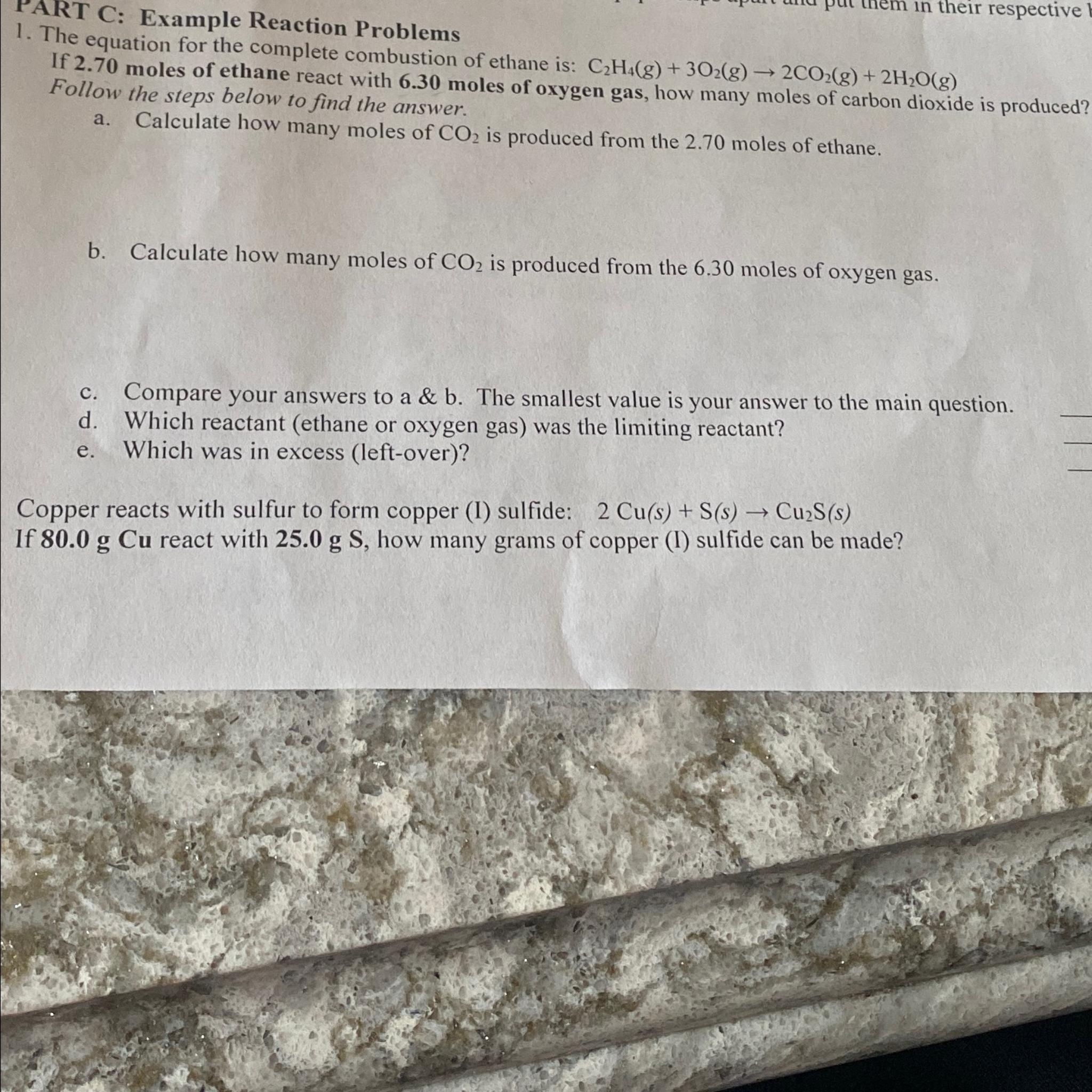 Solved PART C: Example Reaction ProblemsThe equation for the | Chegg.com