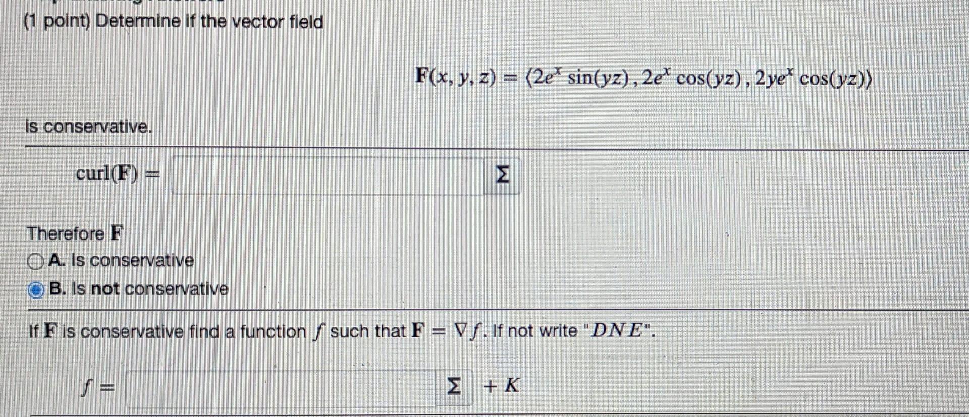Solved ( 1 point) Determine if the vector fleld | Chegg.com