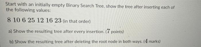 Solved Start with an initially empty Binary Search Tree, | Chegg.com