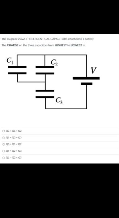 Solved The diagram shows THREE IDENTICAL CAPACITORS attached | Chegg.com