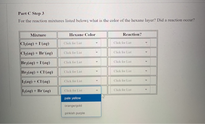 Solved Part C Step 3 For the reaction mixtures listed below; | Chegg.com
