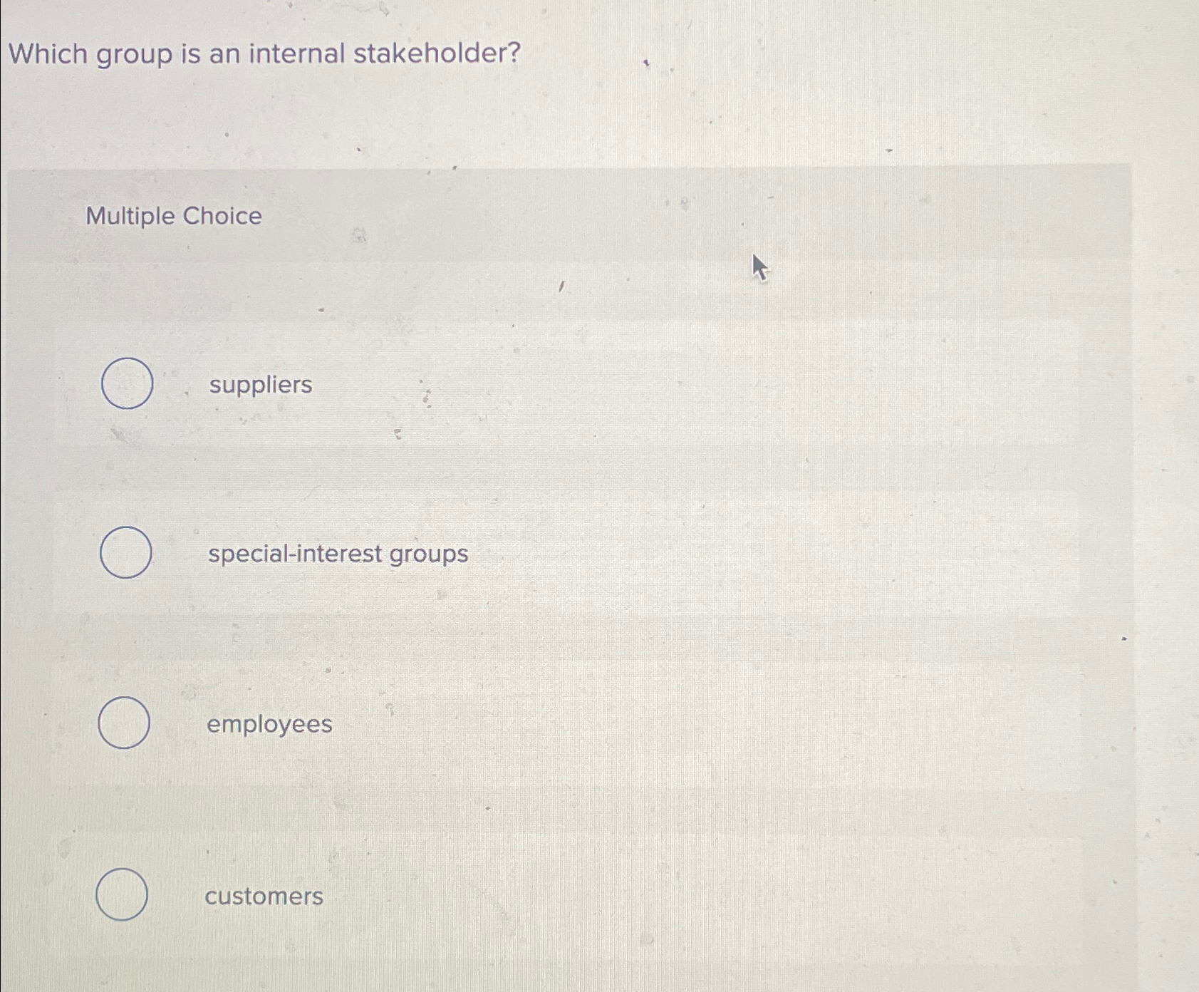 Solved Which group is an internal stakeholder?Multiple | Chegg.com