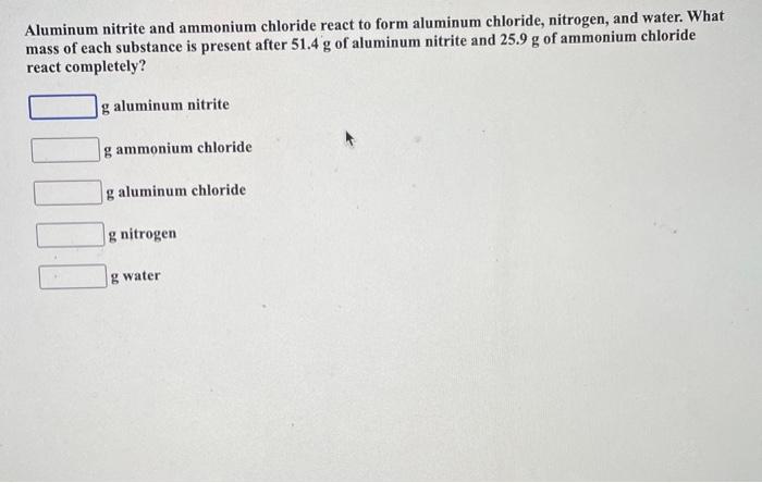 Solved Aluminum nitrite and ammonium chloride react to form | Chegg.com