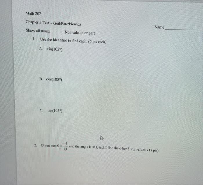 Solved Math 202 Name Chapter 5 Test - Geil/Ruszkiewicz Show | Chegg.com