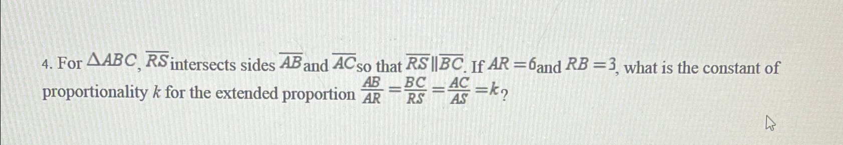 Solved For ????ABC,bar (RS)intersects sides bar (AB) ﻿and | Chegg.com
