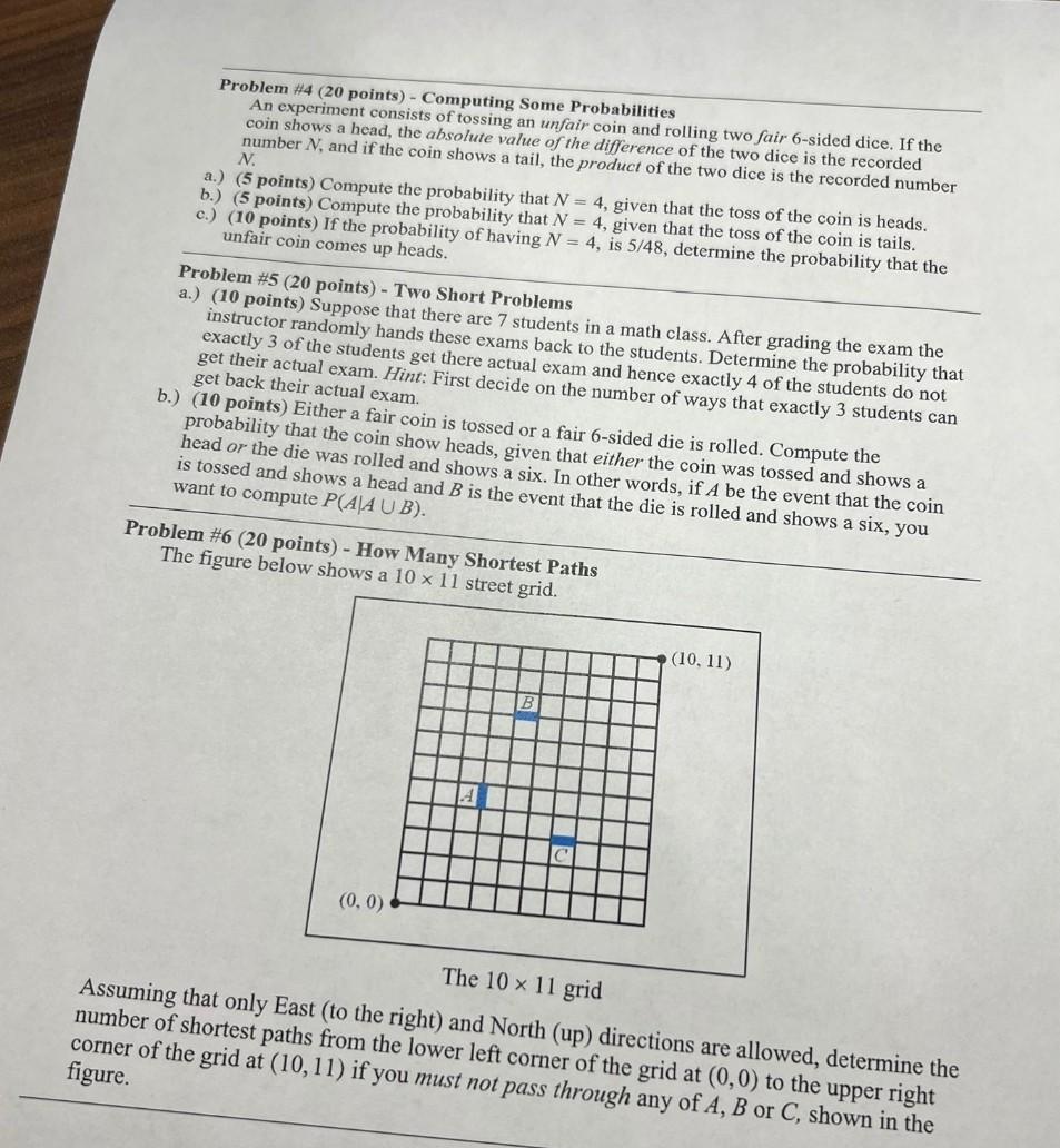 Solved Problem #4 (20 points) - Computing Some Probabilities | Chegg.com