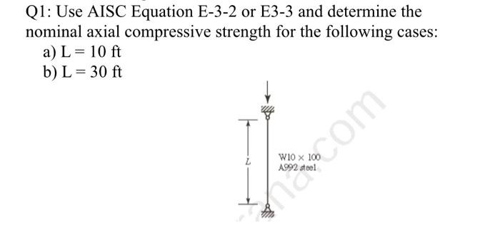 Solved Q1: Use AISC Equation E-3-2 or E3-3 and determine the | Chegg.com