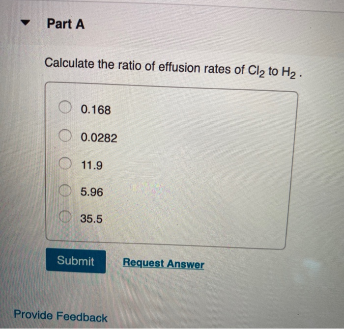 Solved Part A Calculate the ratio of effusion rates of Cl2 | Chegg.com