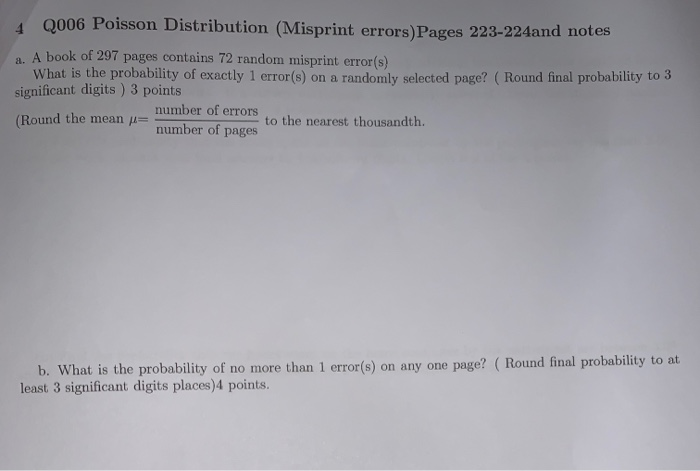 Solved 4 0006 Poisson Distribution (Misprint errors) Pages | Chegg.com