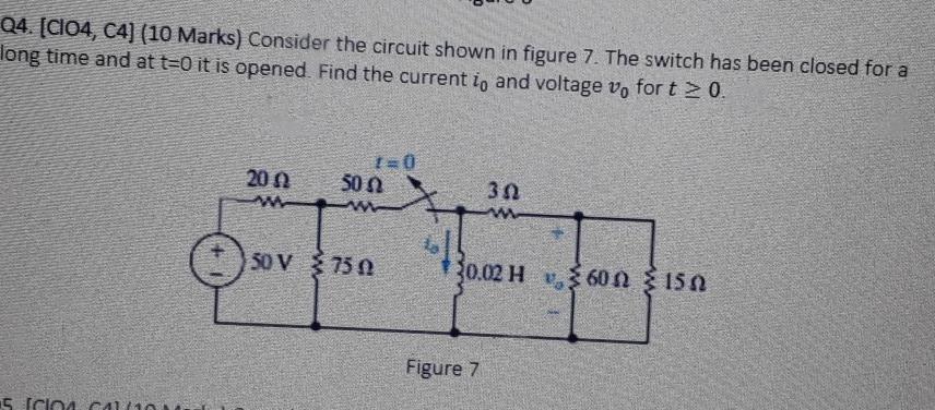 Solved Q4. (ClO4, C4) (10 Marks) Consider the circuit shown | Chegg.com