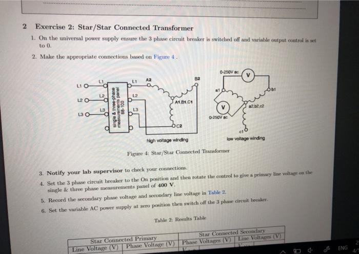 Solved 2 Exercise 2: Star/Star Connected Transformer 1. On | Chegg.com