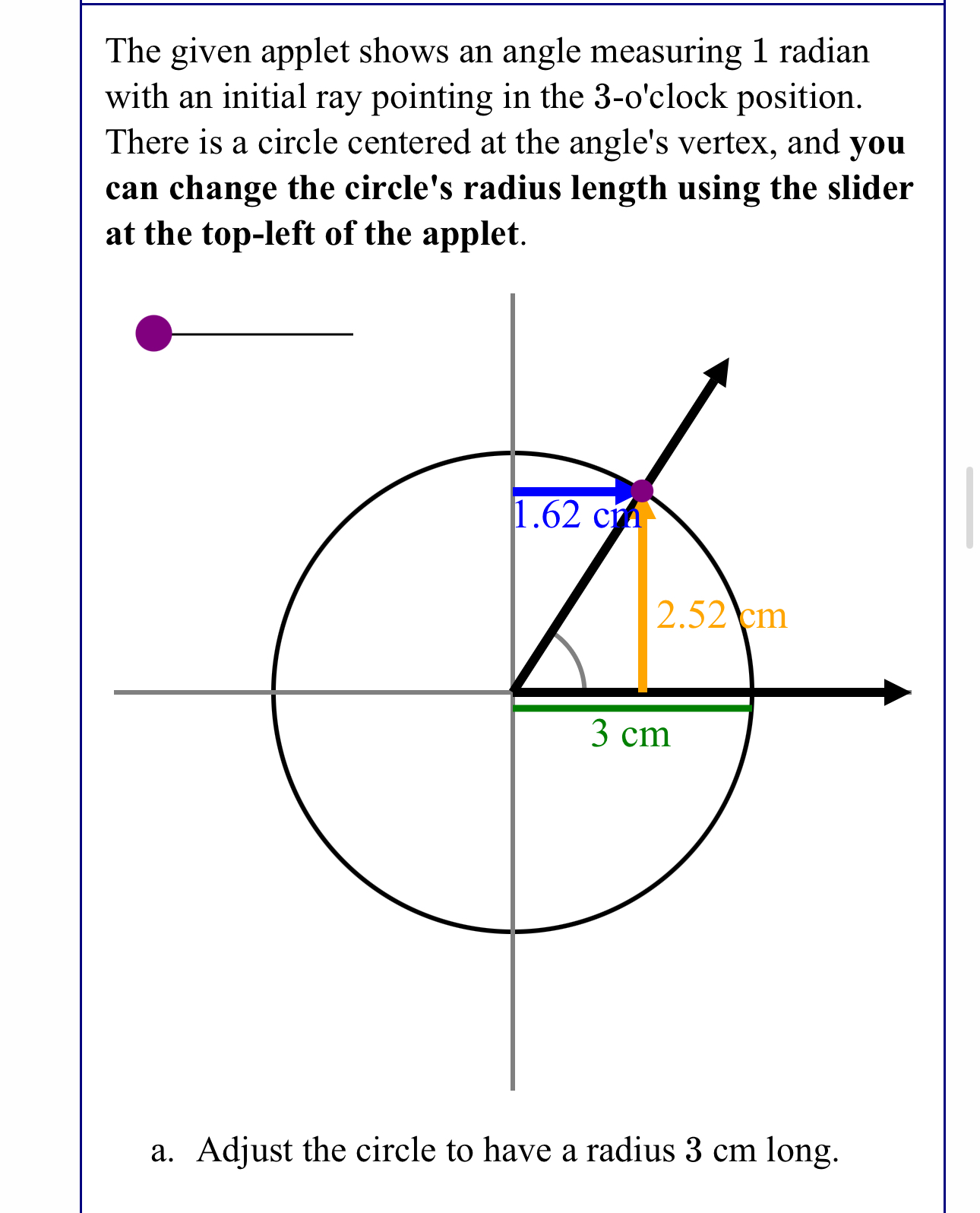 Solved The given applet shows an angle measuring 1 ﻿radian | Chegg.com