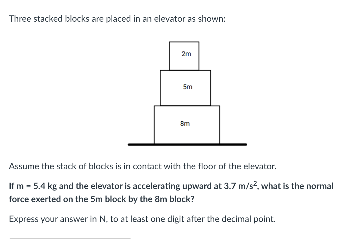 Solved by an EXPERT Three stacked blocks are placed in an elevator as ...