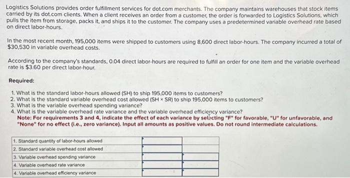 Logistics Solutions provides order fulfillment | Chegg.com