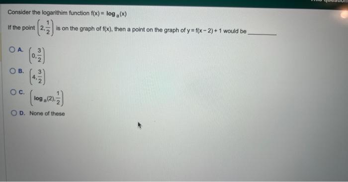 Solved Consider the logarithim function f(x)=loga(x) If the | Chegg.com