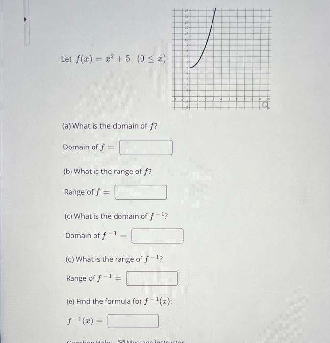 Solved Let f(x)=x2+5(0≤x) (a) What is the domain of f ? | Chegg.com