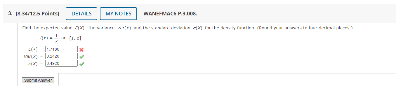 Solved Find the expected value E(x), ﻿the variance Var(x) | Chegg.com