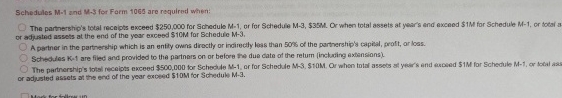 Solved Schedules M-1 ﻿and M-3 ﻿for Form 1065 ﻿are required | Chegg.com
