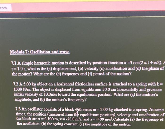 Solved com Module 7: Oscillation and wave 7.1 A simple | Chegg.com