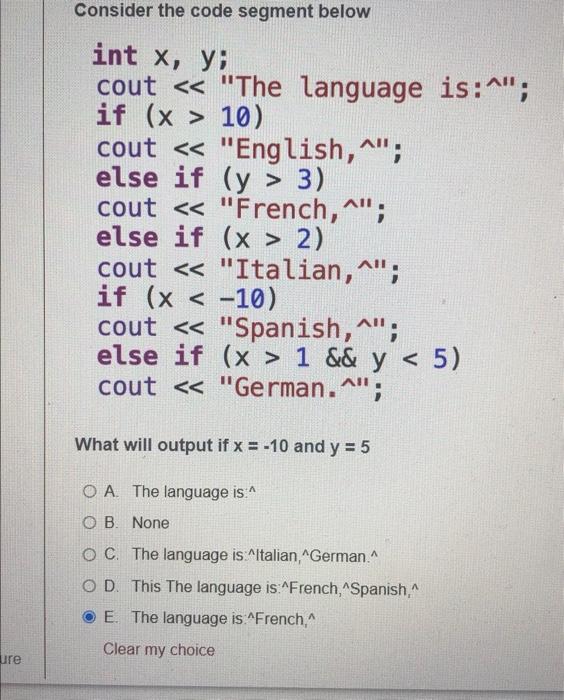 Solved Consider the code segment below int x, y: cout