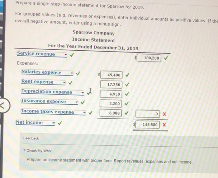 Solved Preparing an Income Statement Sparrow Company had the | Chegg.com