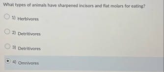 Solved What types of animals have sharpened incisors and | Chegg.com