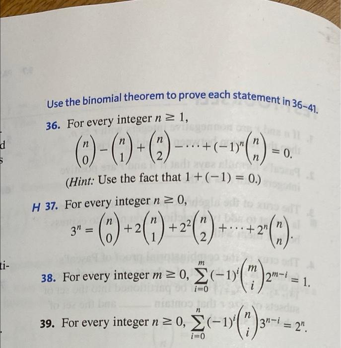 Solved Use the binomial theorem to prove each statement in | Chegg.com