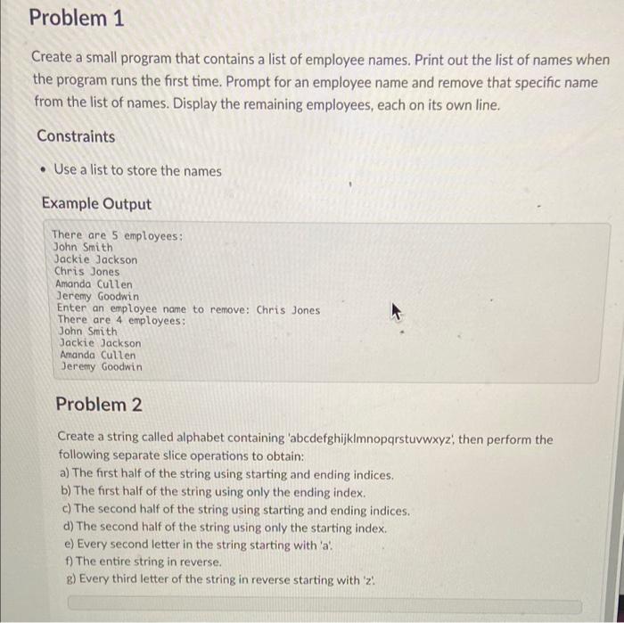 Solved Create a small program that contains a list of | Chegg.com