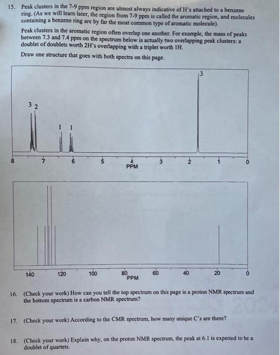 Solved 15. Peak clusters in the 7−9ppm region are almost | Chegg.com