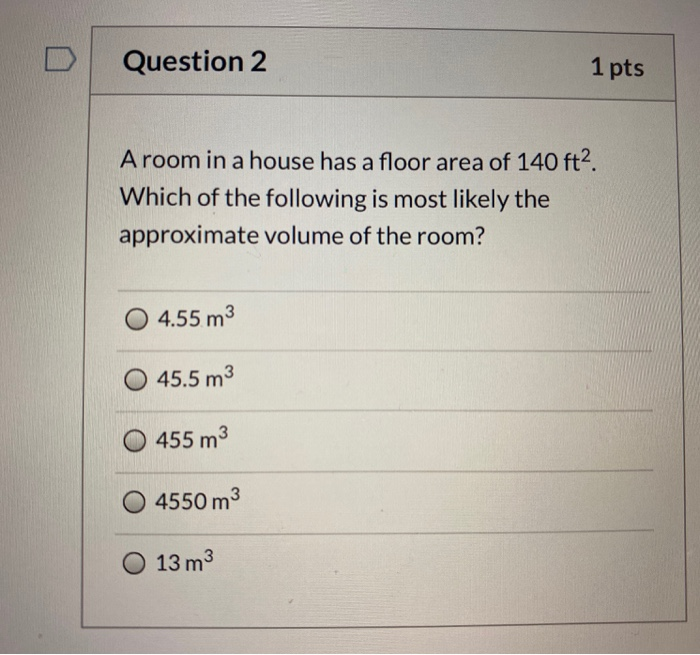 Solved Question 2 1 pts A room in a house has a floor area | Chegg.com