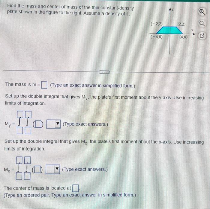 Solved Find the mass and center of mass of the thin | Chegg.com