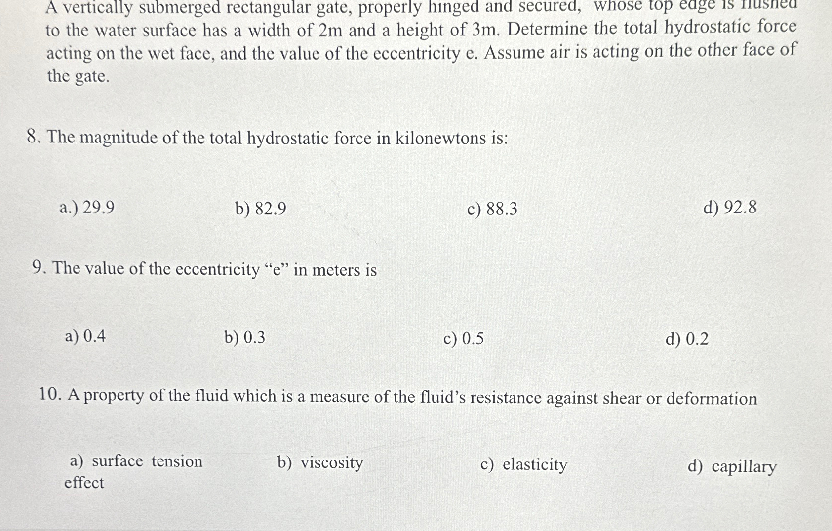 Solved A vertically submerged rectangular gate, properly | Chegg.com