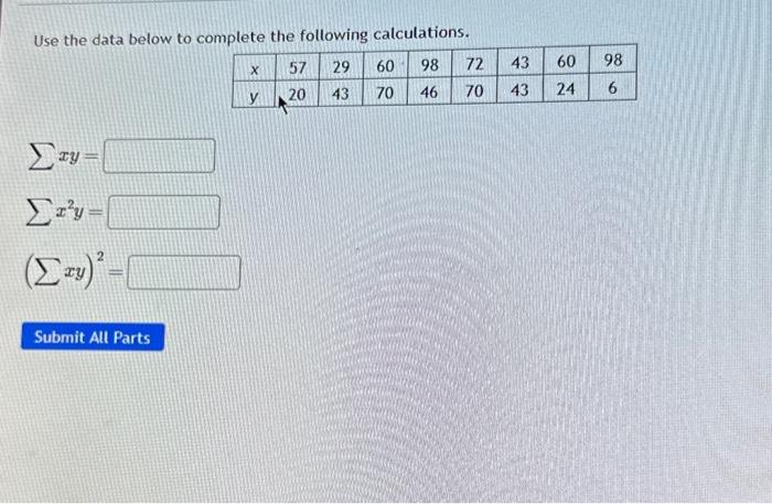 Solved Use the data below to complete the following | Chegg.com