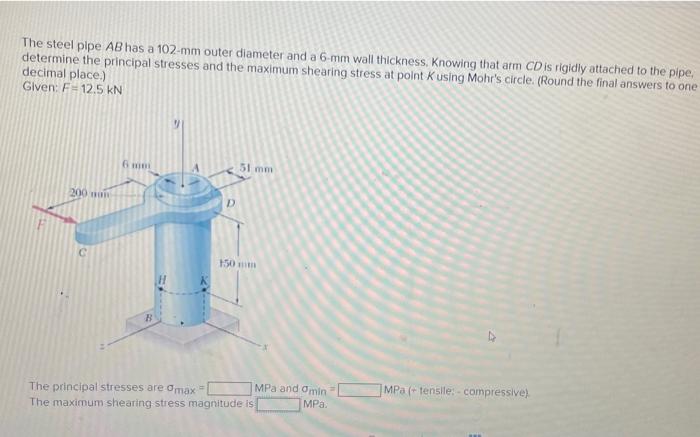 Solved The steel pipe AB has a 102 - mm outer diameter and a | Chegg.com