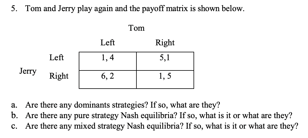 Solved Tom and Jerry play again and the payoff matrix is | Chegg.com