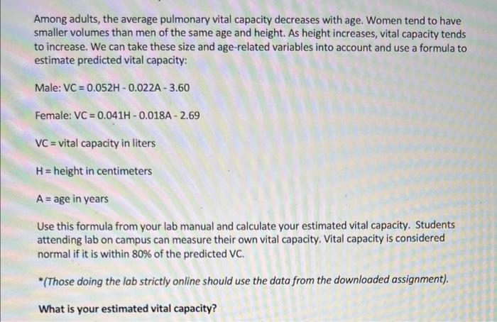 What is your tidal volume measurement? (Online | Chegg.com
