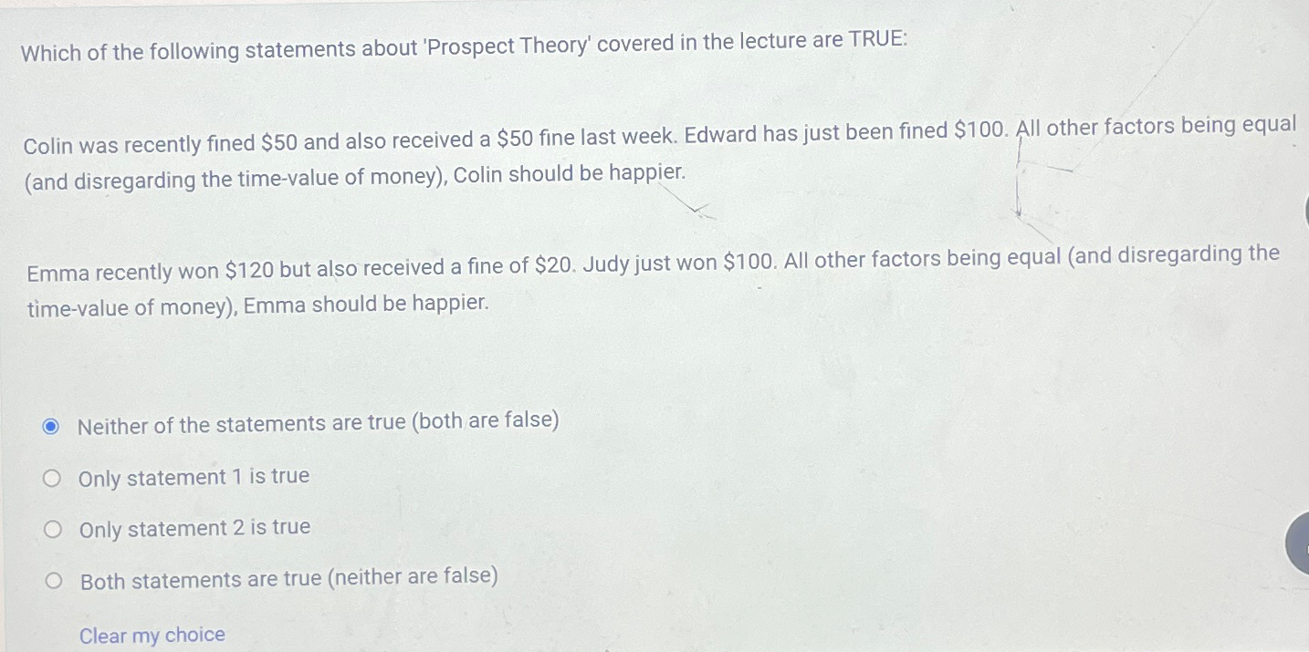 Solved Which of the following statements about 'Prospect | Chegg.com