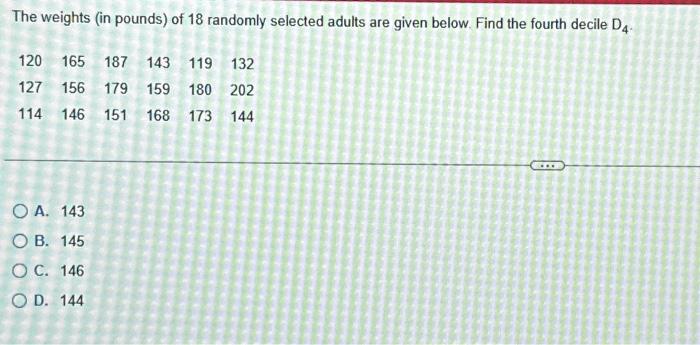 Solved The weights (in pounds) of 18 randomly selected | Chegg.com