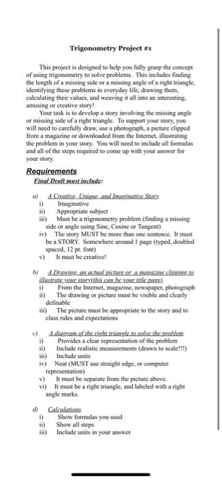 Solved Trigonometry Project 1 This project is designed to | Chegg.com