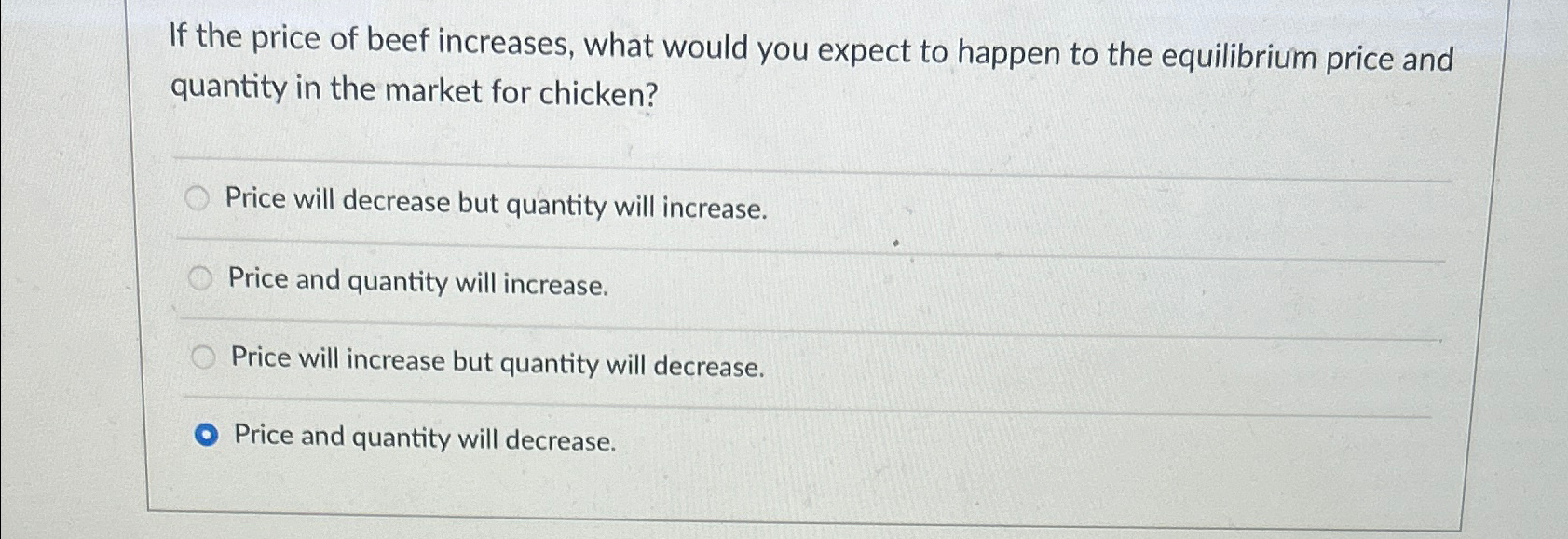 Solved If the price of beef increases, what would you expect | Chegg.com