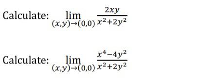 Solved lim(x,y)→(0,0)x2+2y22xylim(x,y)→(0,0)x2+2y2x4−4y2 | Chegg.com