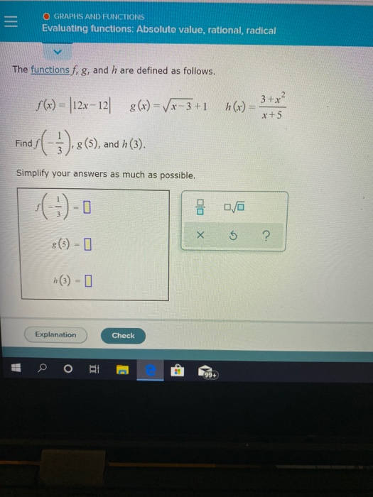 Solved O GRAPHS AND FUNCTIONS Evaluating functions: Absolute | Chegg.com
