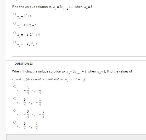 Solved Find the unique solution to an=2an-1+1 ﻿when | Chegg.com