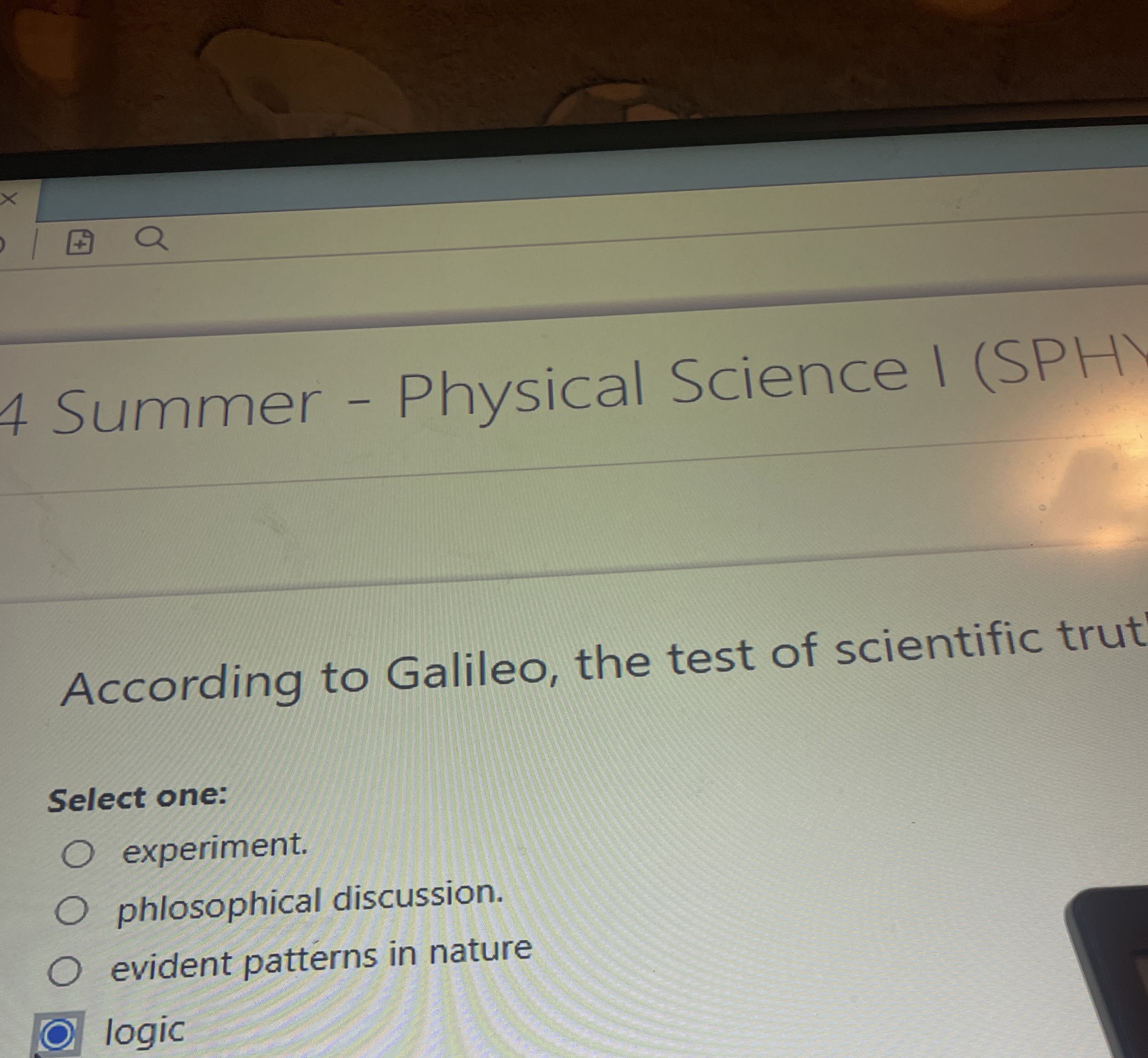 Solved 4 ﻿Summer - ﻿Physical Science I (SPH)According to | Chegg.com