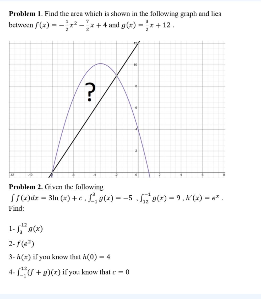 Solved Problem 1. ﻿Find the area which is shown in the | Chegg.com