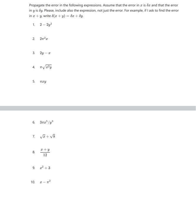 Solved Propagate the error in the following expressions. | Chegg.com