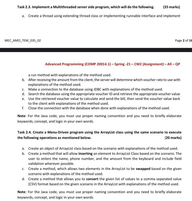 Task 2.3. Implement a Multithreaded server side | Chegg.com