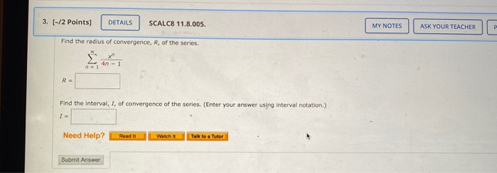 Solved 3. [-/2 points) DETAILS SCALC8 11.8.005. MY NOTES ASK | Chegg.com Solved 3. [-/2 points) DETAILS SCALC8 11.8.005. MY NOTES ASK | Chegg.com