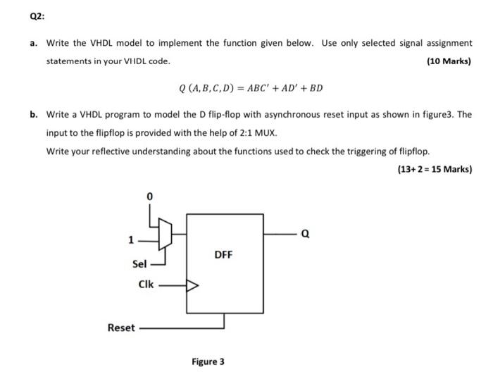 Solved Q2: a. Write the VHDL model to implement the function | Chegg.com