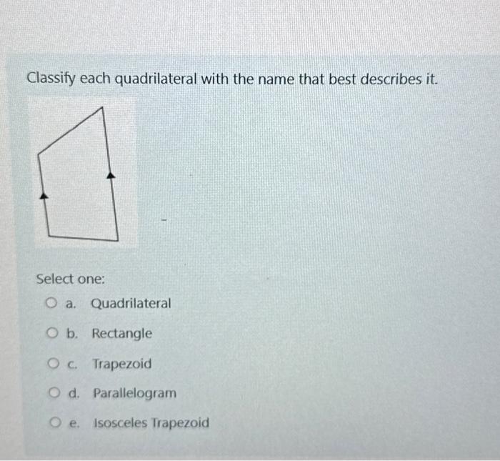 Solved Classify each quadrilateral with the name that best | Chegg.com